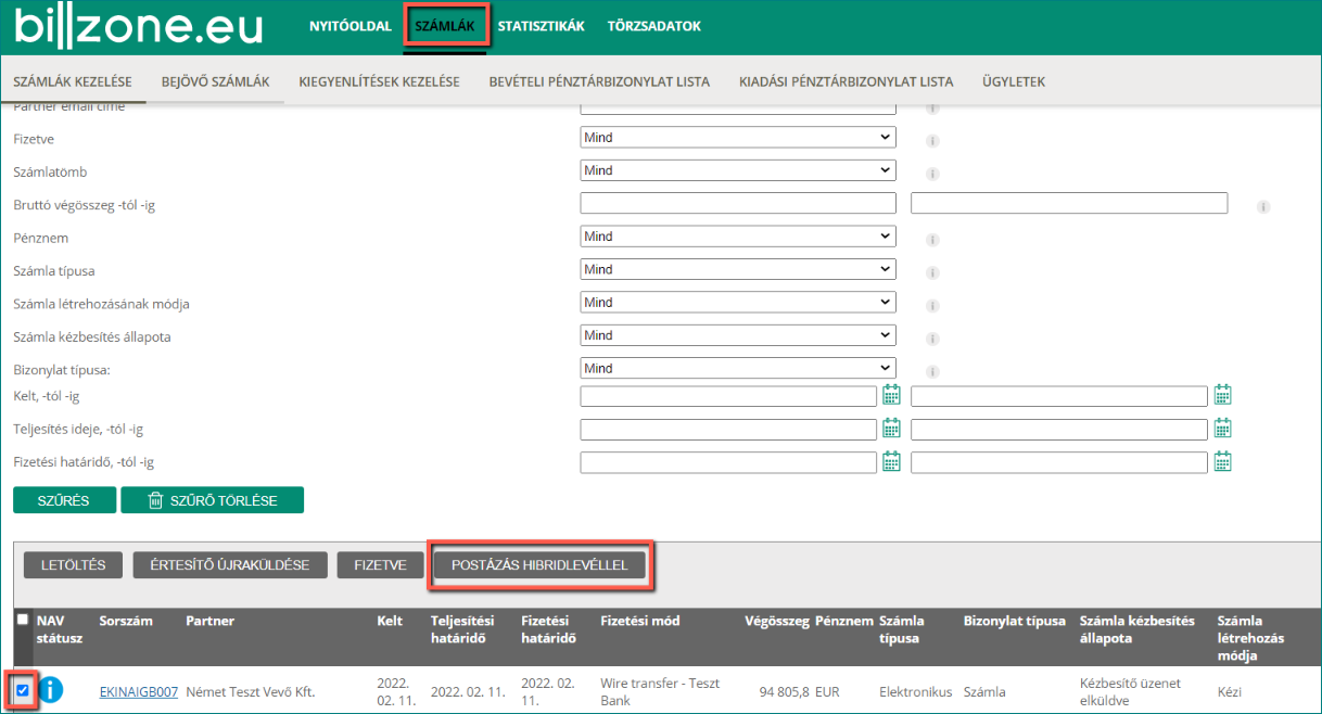 Hibridlevél.hu integráció - Billzone.eu