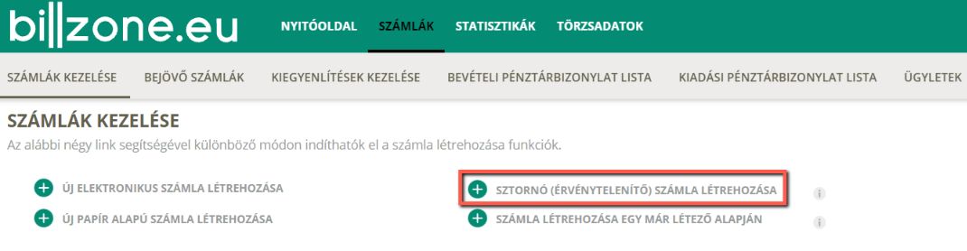 Sztornó (érvénytelenítő) számla létrehozása - Billzone.eu
